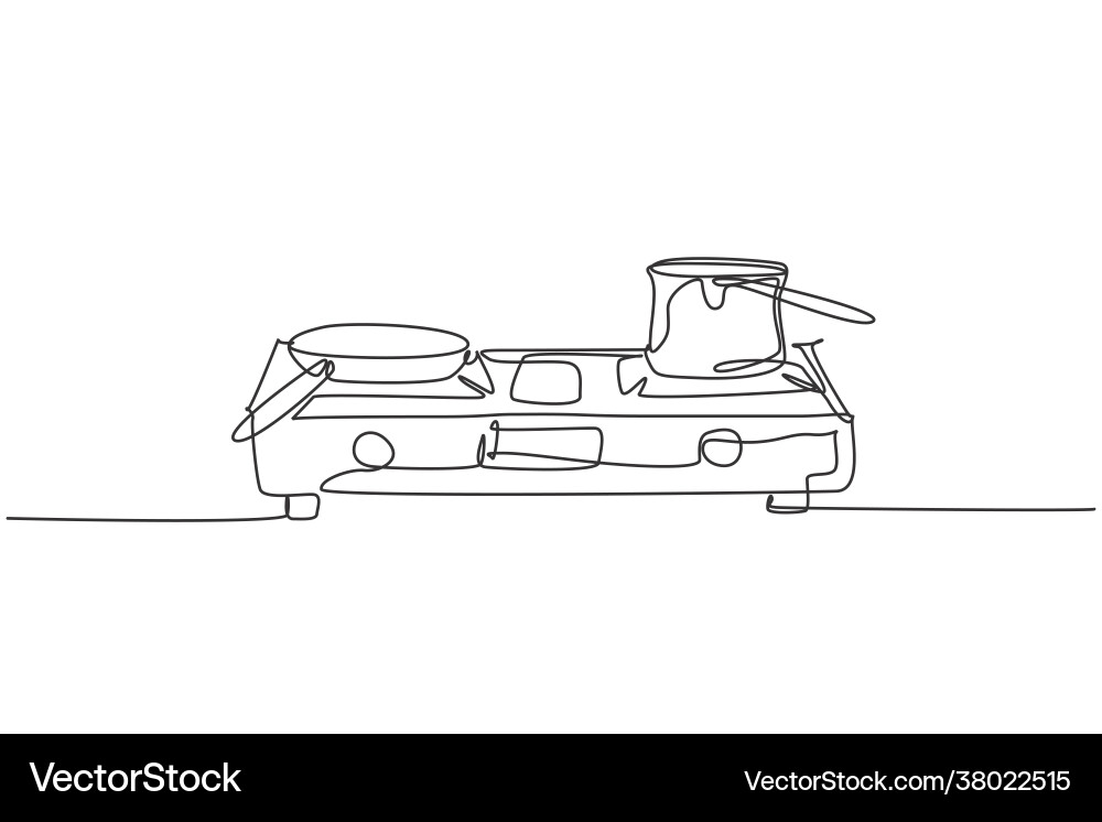 One continuous line drawing gas stove Royalty Free Vector