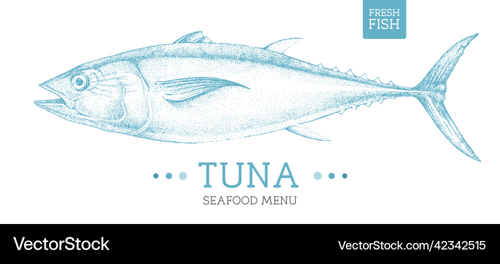 Realistic tuna fish seafood menu design Royalty Free Vector