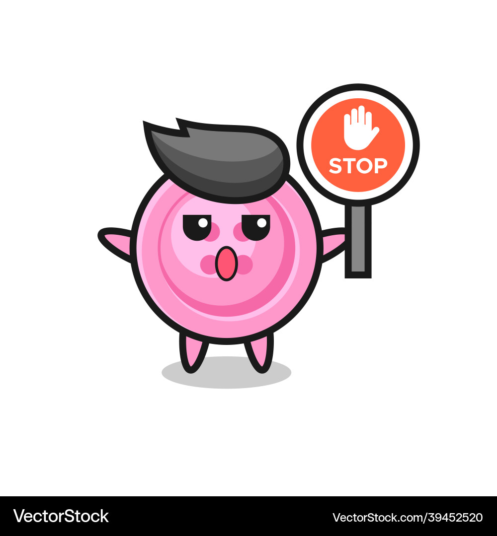 Clothing button character holding a stop sign Vector Image