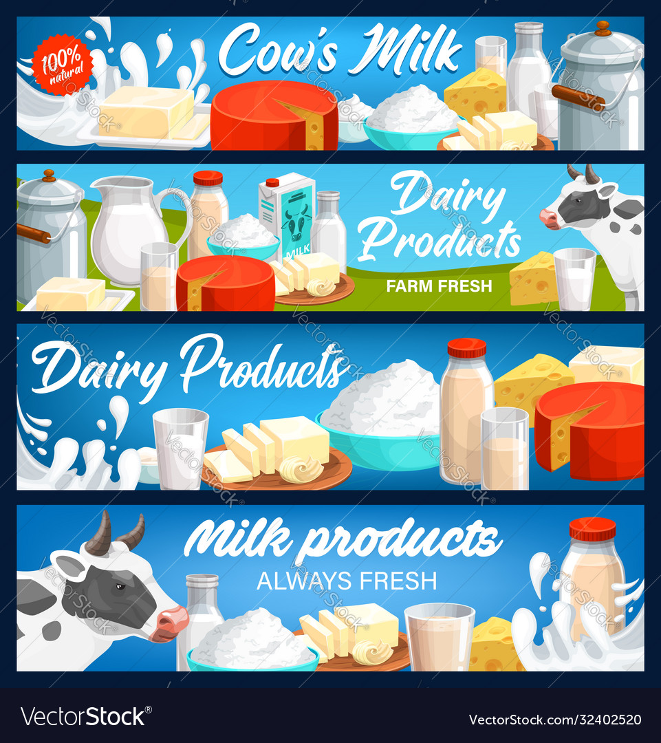Dairy Milk Products Banners Farm Cheese Butter Vector Image