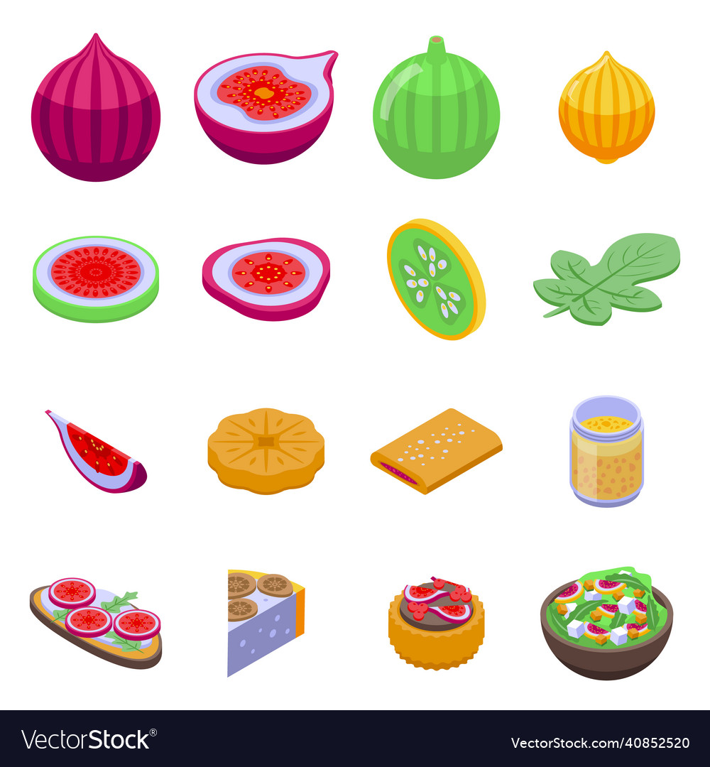 Figs Icons Set Isometric Style Royalty Free Vector Image