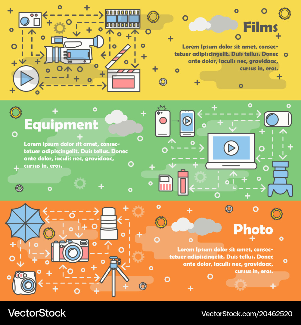 Flat line art photo banner set Royalty Free Vector Image