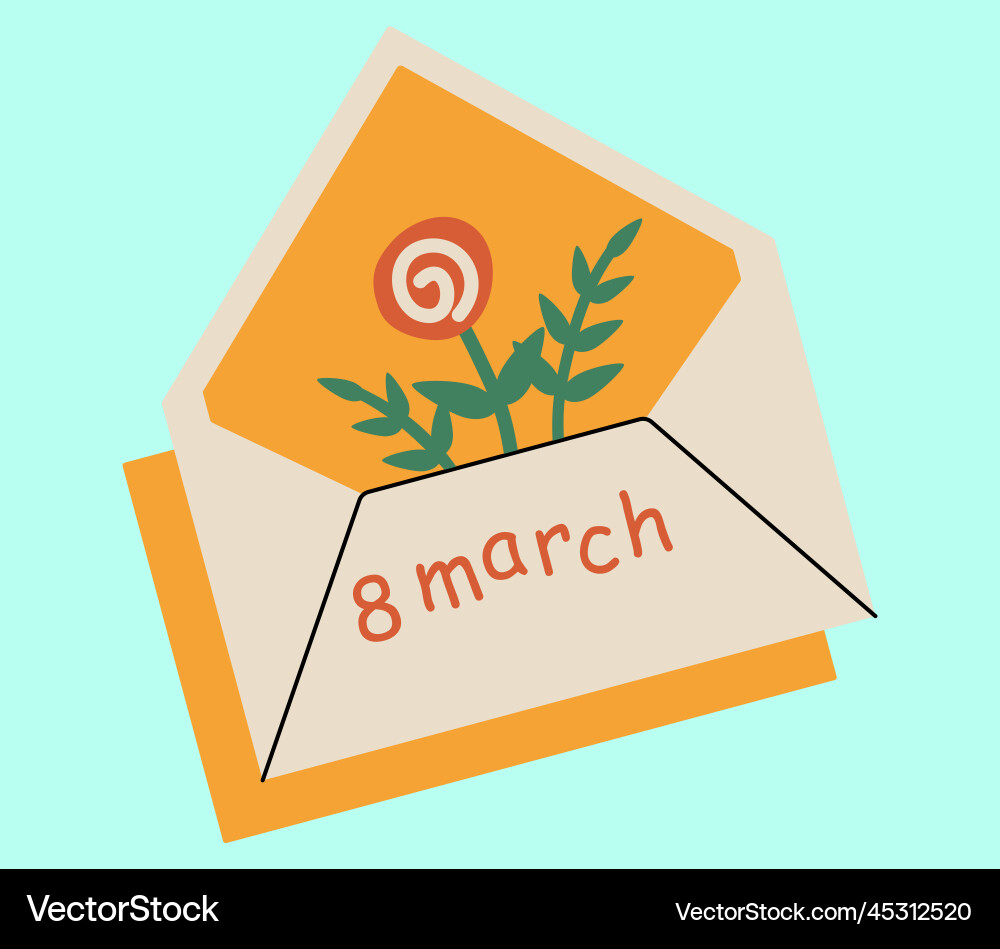 Hand drawn envelope 8 march greeting card paper Vector Image