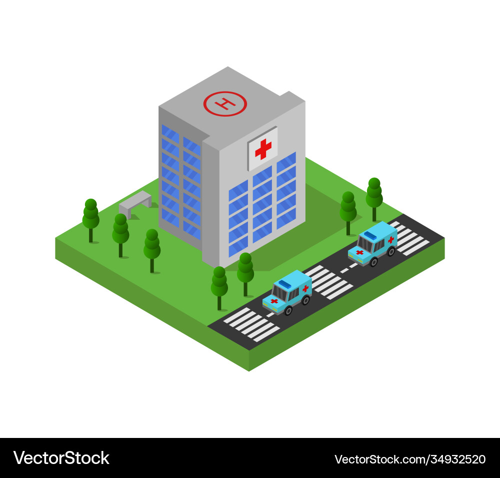 Isometric hospital in on white background Vector Image
