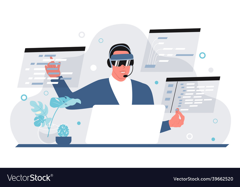 Programmer writes software code in virtual reality