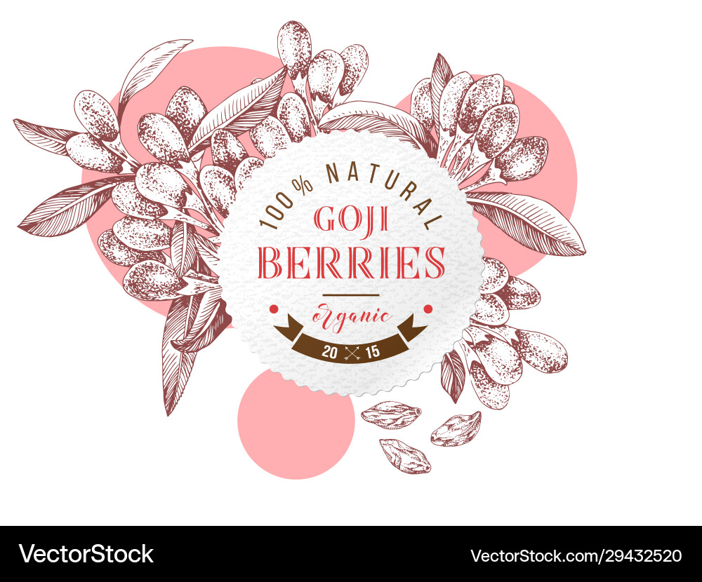 Round emblem with hand drawn goji berries and Vector Image