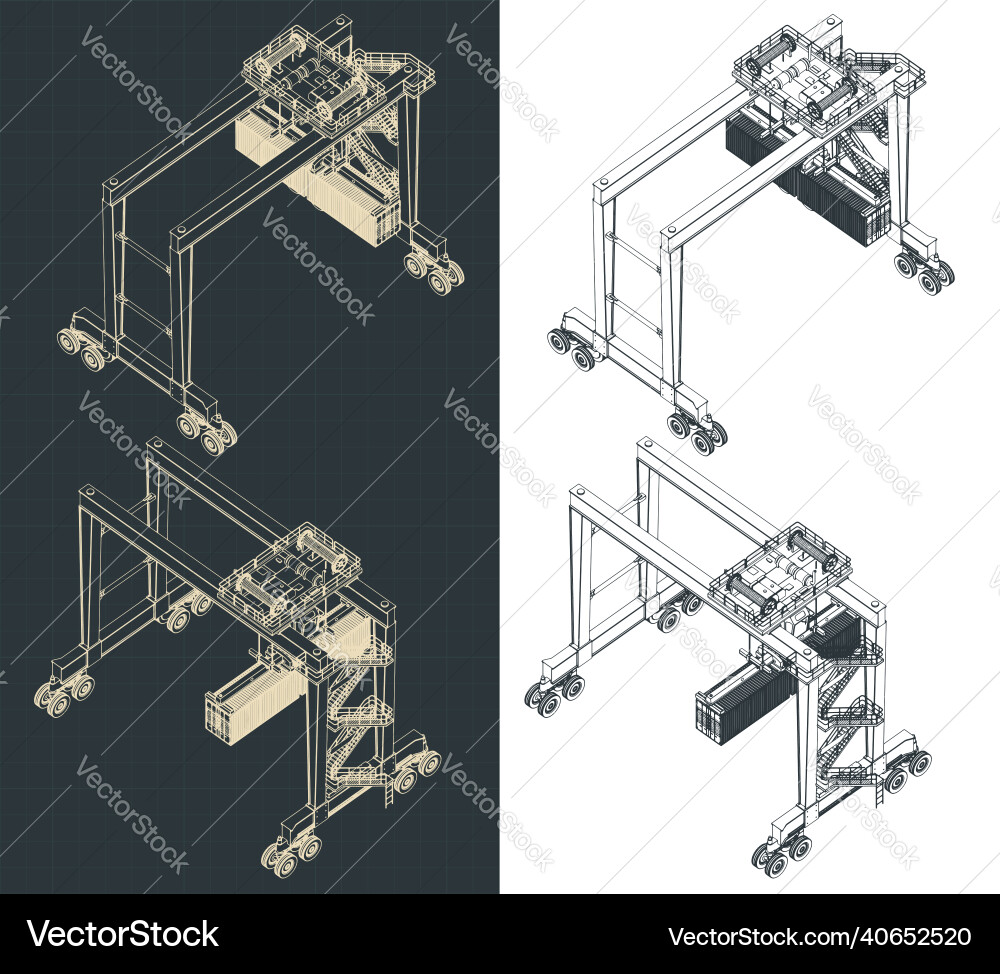 Rubber-tired overhead gantry crane isometric Vector Image