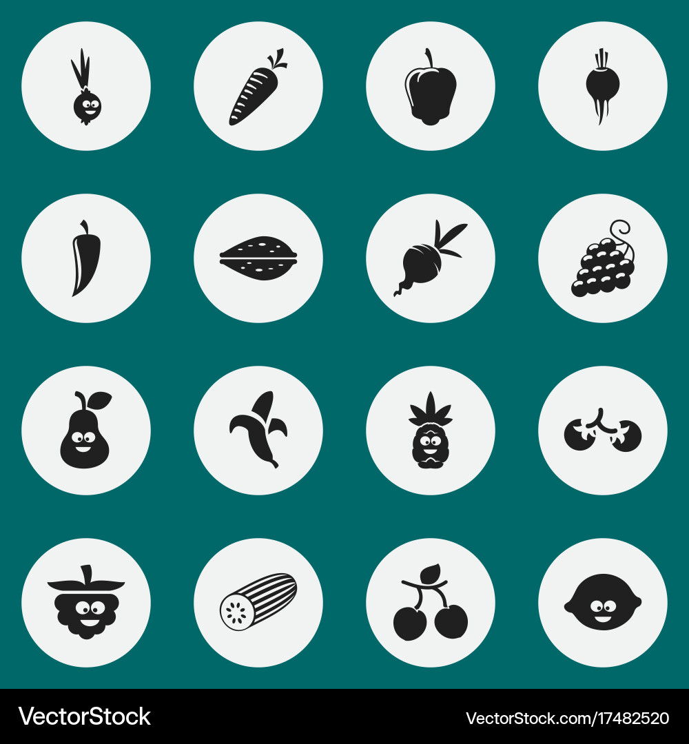 Set of 16 editable vegetable icons includes Vector Image