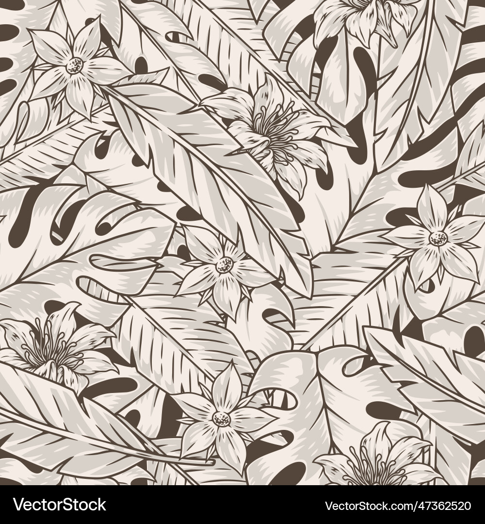 Tropical fauna seamless pattern monochrome Vector Image
