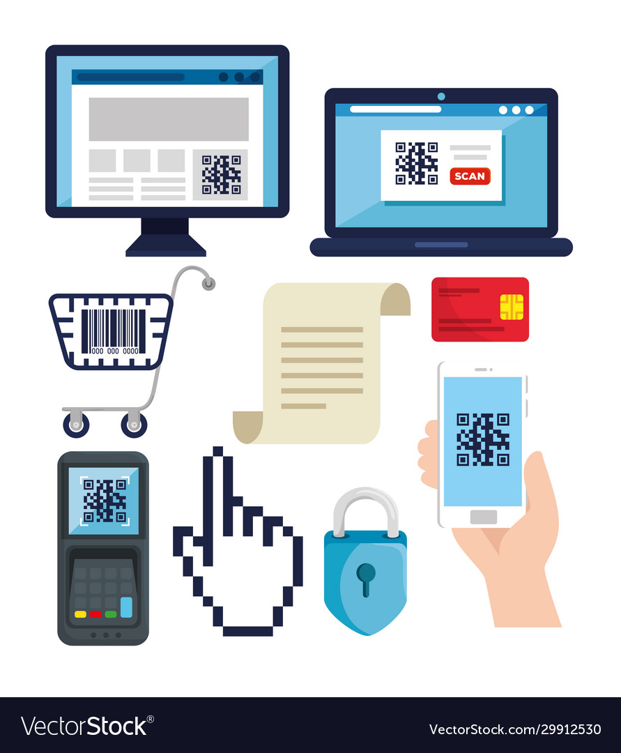 Bundle code qr with set icon Royalty Free Vector Image