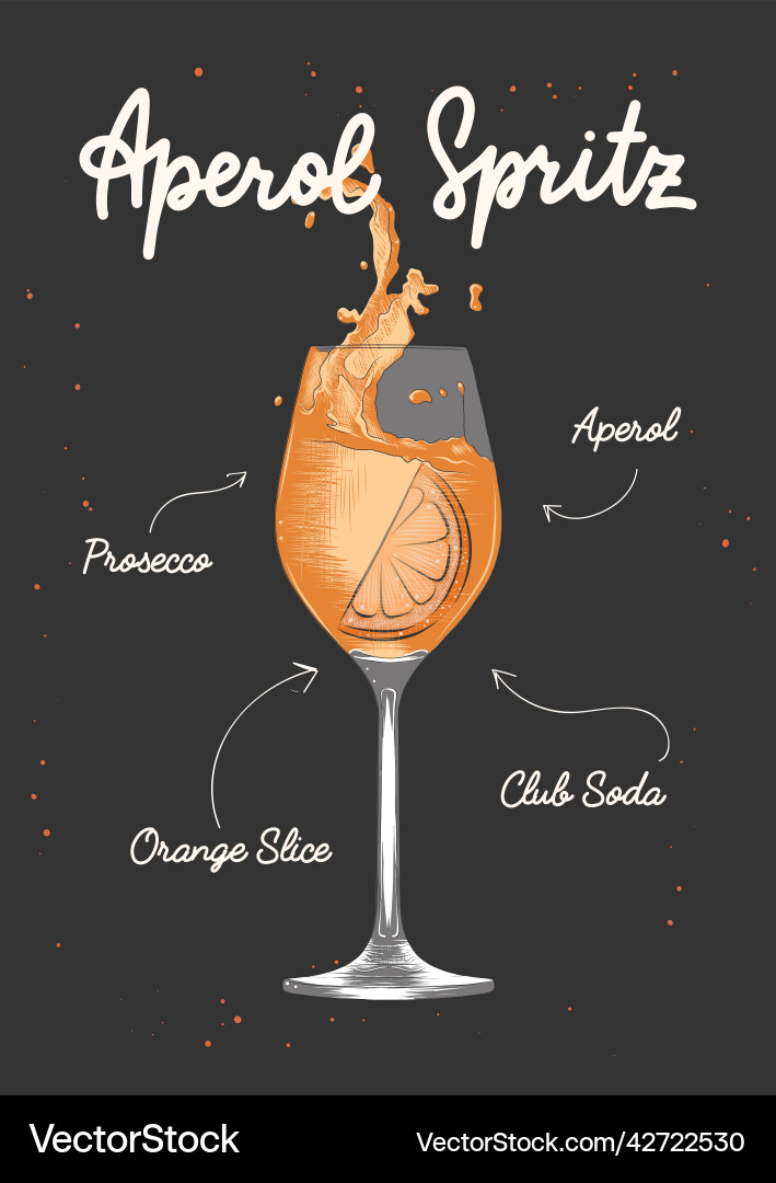 Engraved style aperol spritz alcoholic cocktail Vector Image