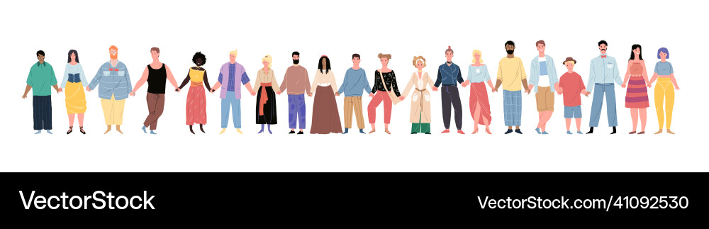 Flat cartoon happy characters holding hands Vector Image