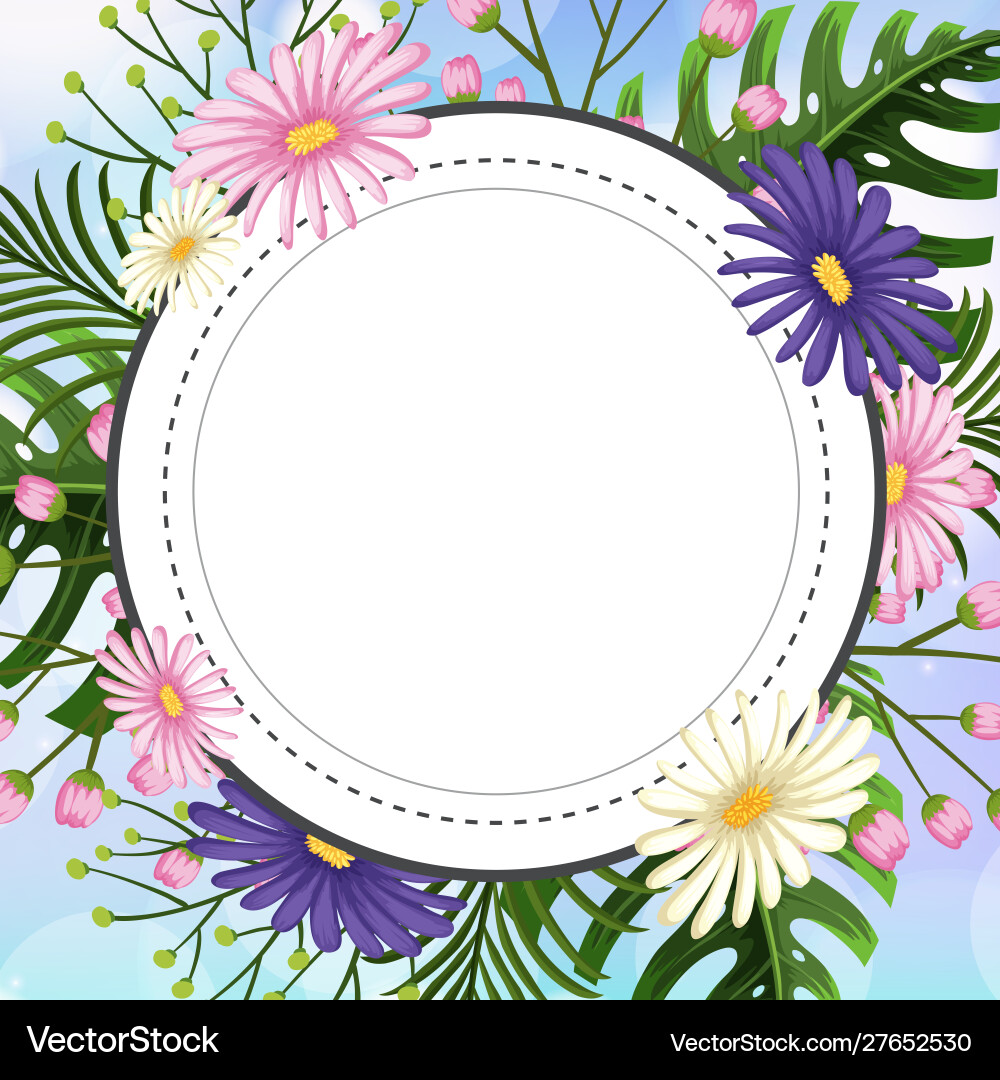 Frame template design with colorful flowers Vector Image