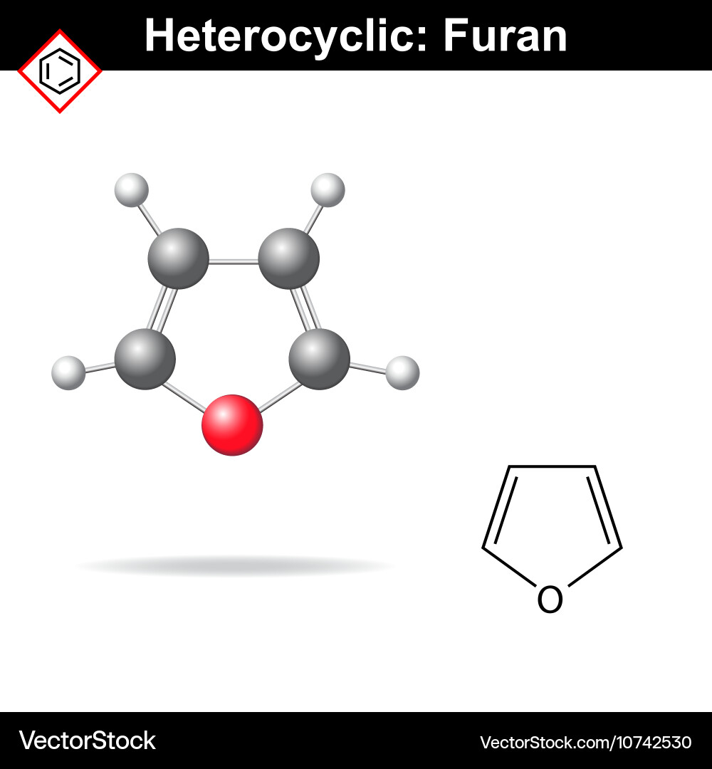 Furan - five-membered organic heterocycle Vector Image