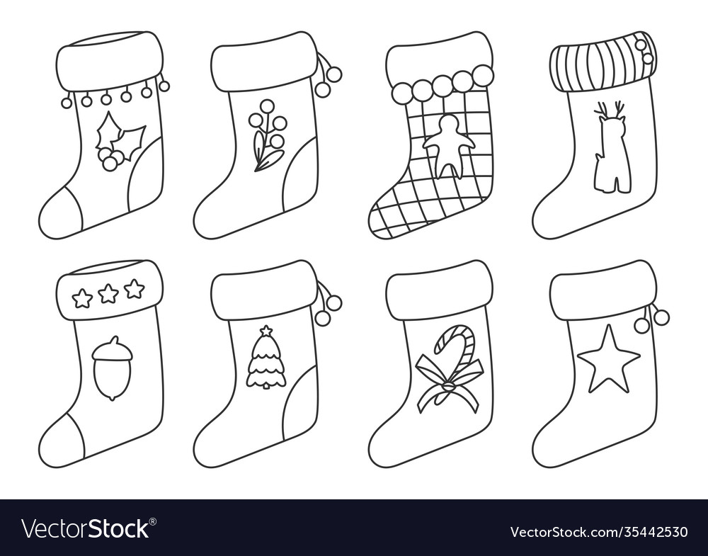 Glyph christmas sock santa boot stockin set Vector Image