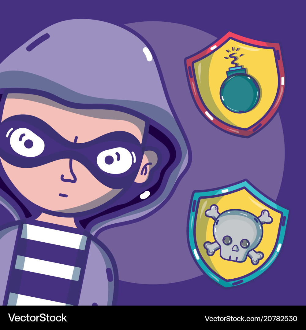 Hacker with virus and cybercrimes symbols Vector Image