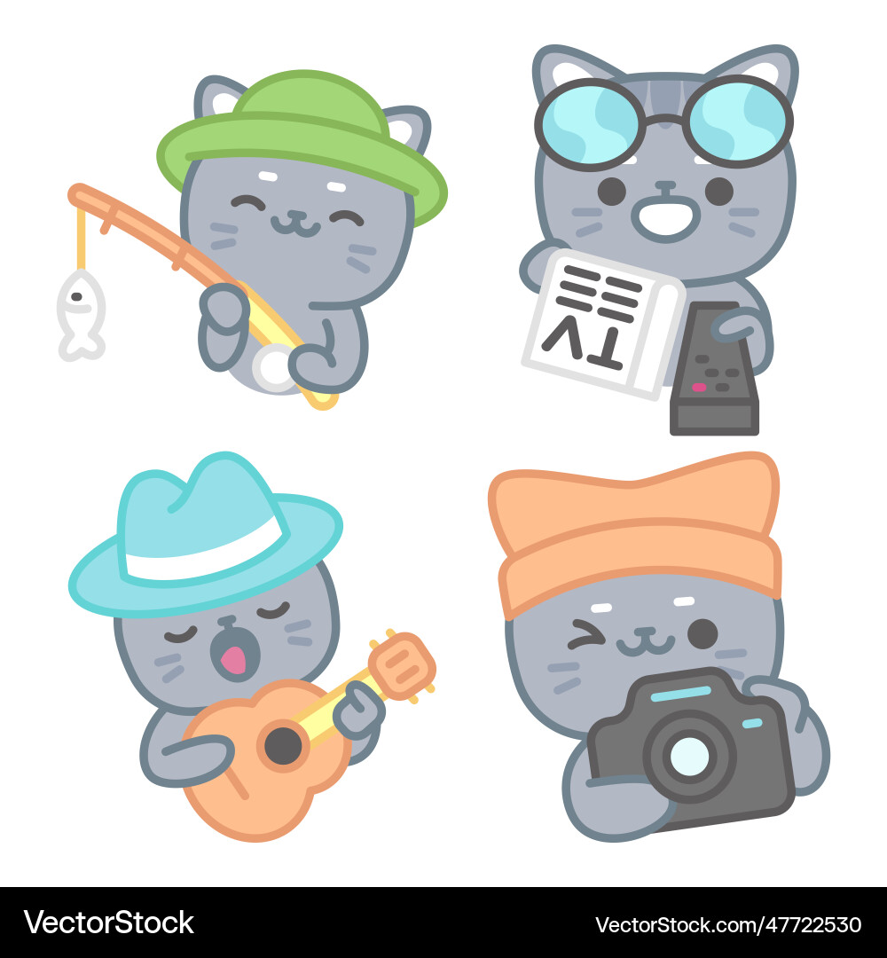 Hobbies stickers set with tomomi cat Royalty Free Vector