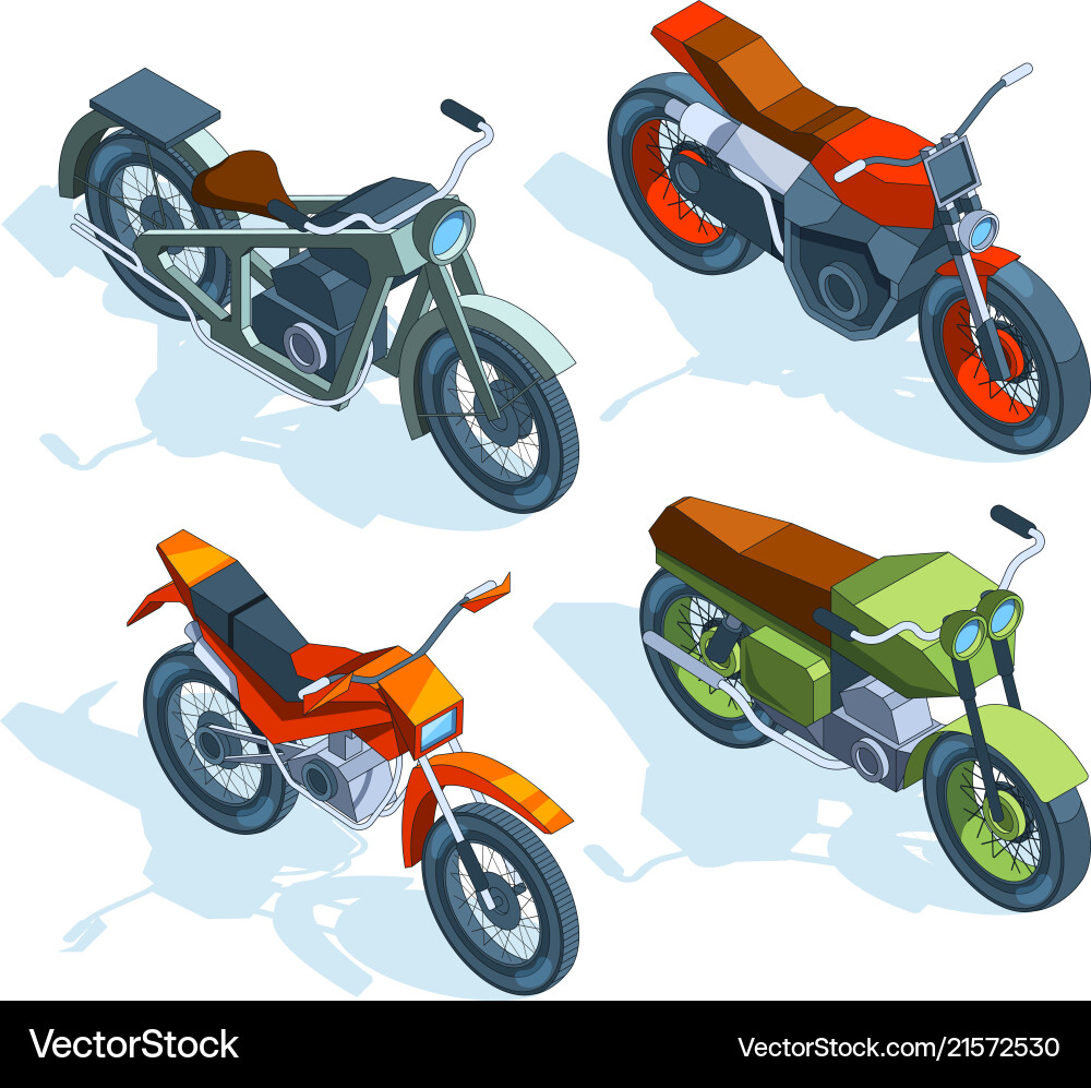 Sport bikes isometric 3d pictures various Vector Image