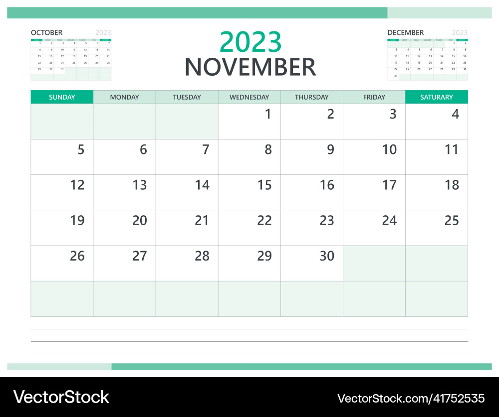 Calendar 2023 template- november planner Vector Image