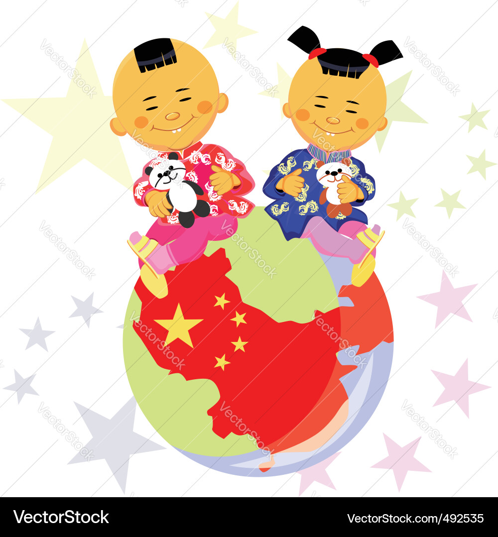 Chinese boy and girl Royalty Free Vector Image