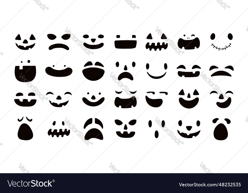 Cute jack o lantern faces isolated big halloween Vector Image