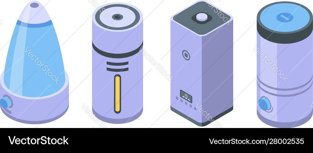 Humidifier icons set isometric style Royalty Free Vector