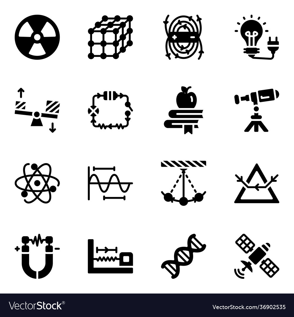 Pack physics in solid icons Royalty Free Vector Image