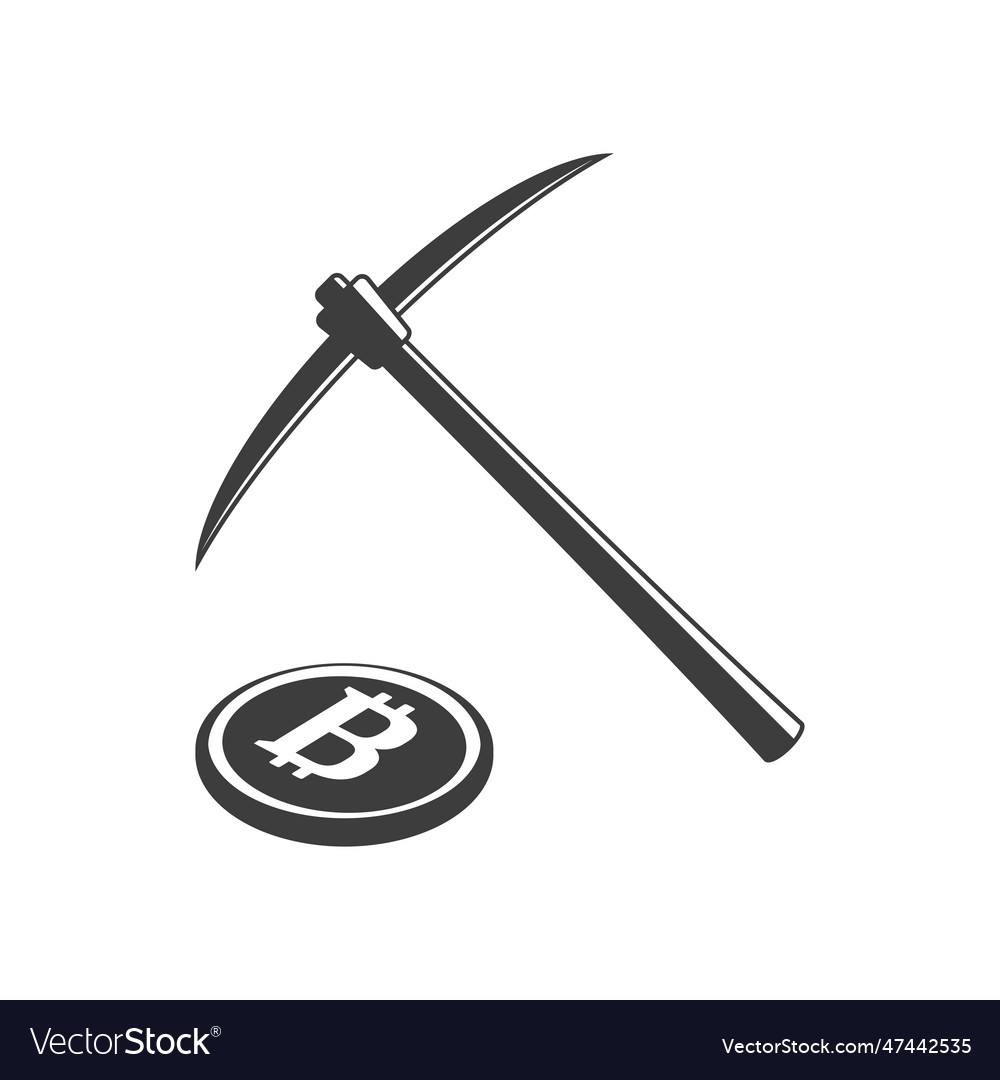 Pickaxe mining bitcoin Royalty Free Vector Image