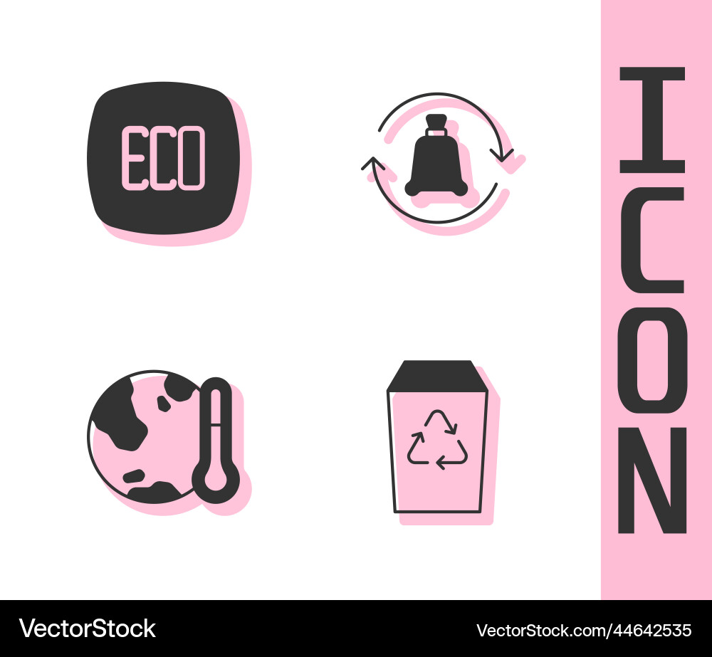 Set recycle bin leaf eco symbol earth melting Vector Image