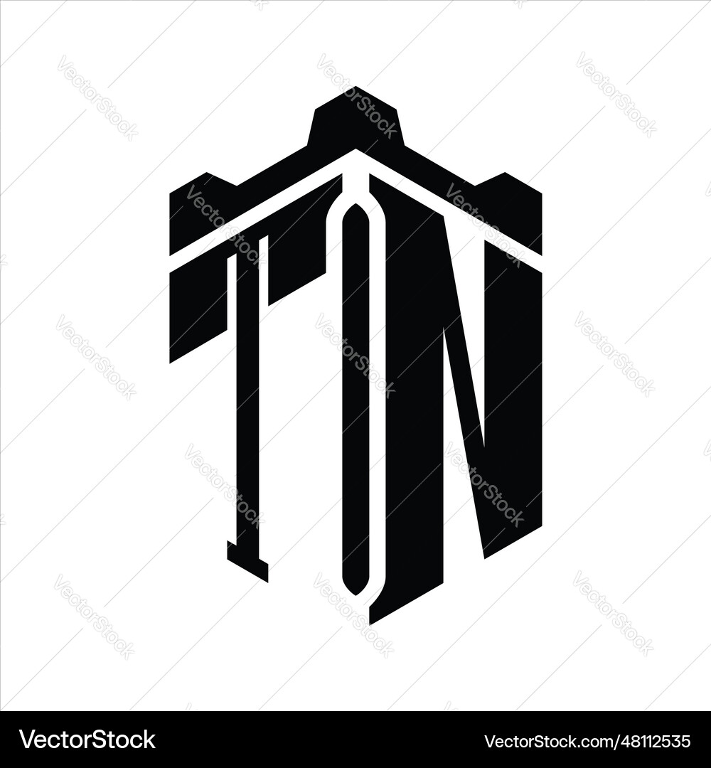 Tn letter logo monogram hexagon shape with crown Vector Image
