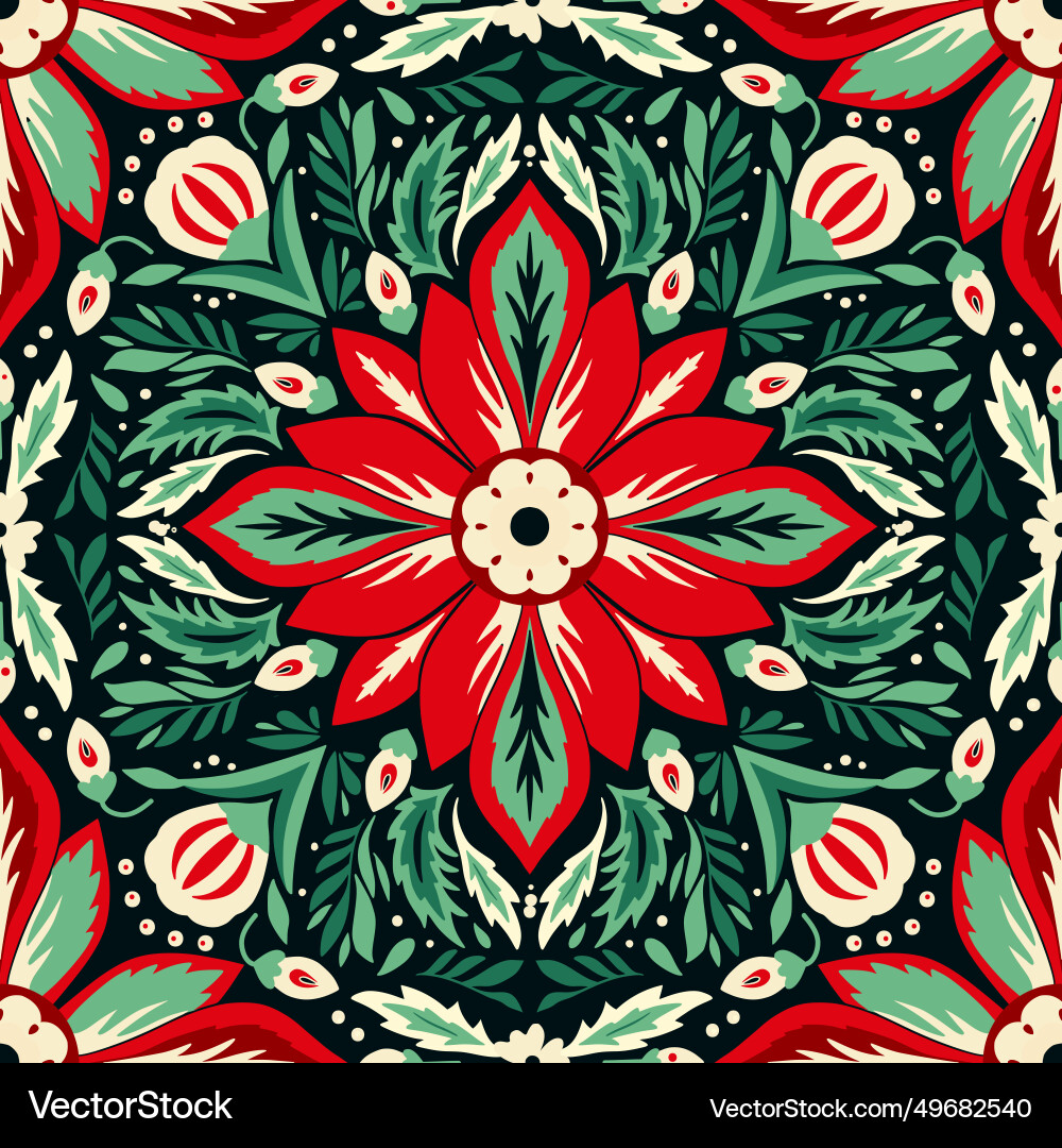 Bold christmas floral motifs seamless pattern Vector Image