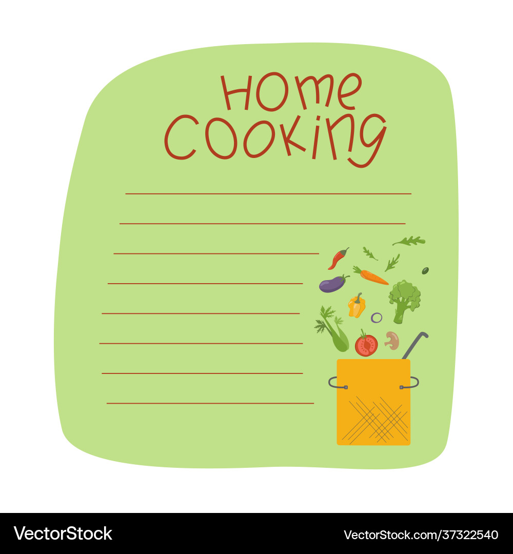 Home cooking hand written sign on notebook sheet Vector Image