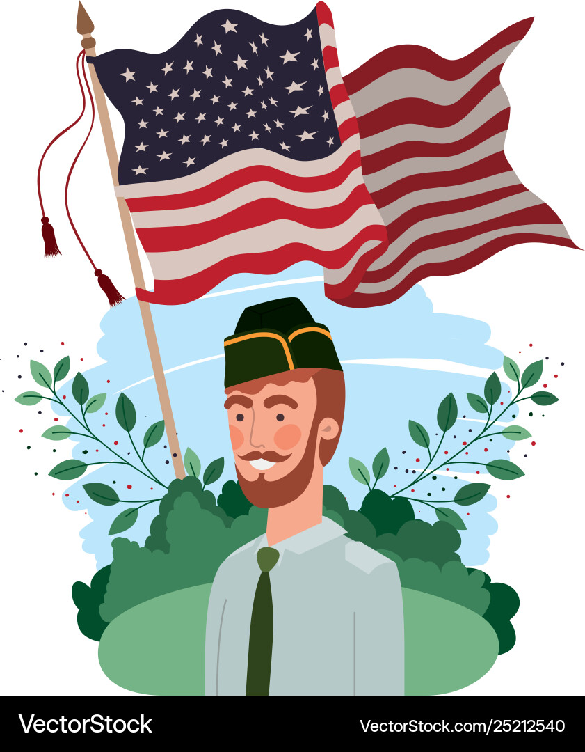 Man soldier war with landscape and united Vector Image