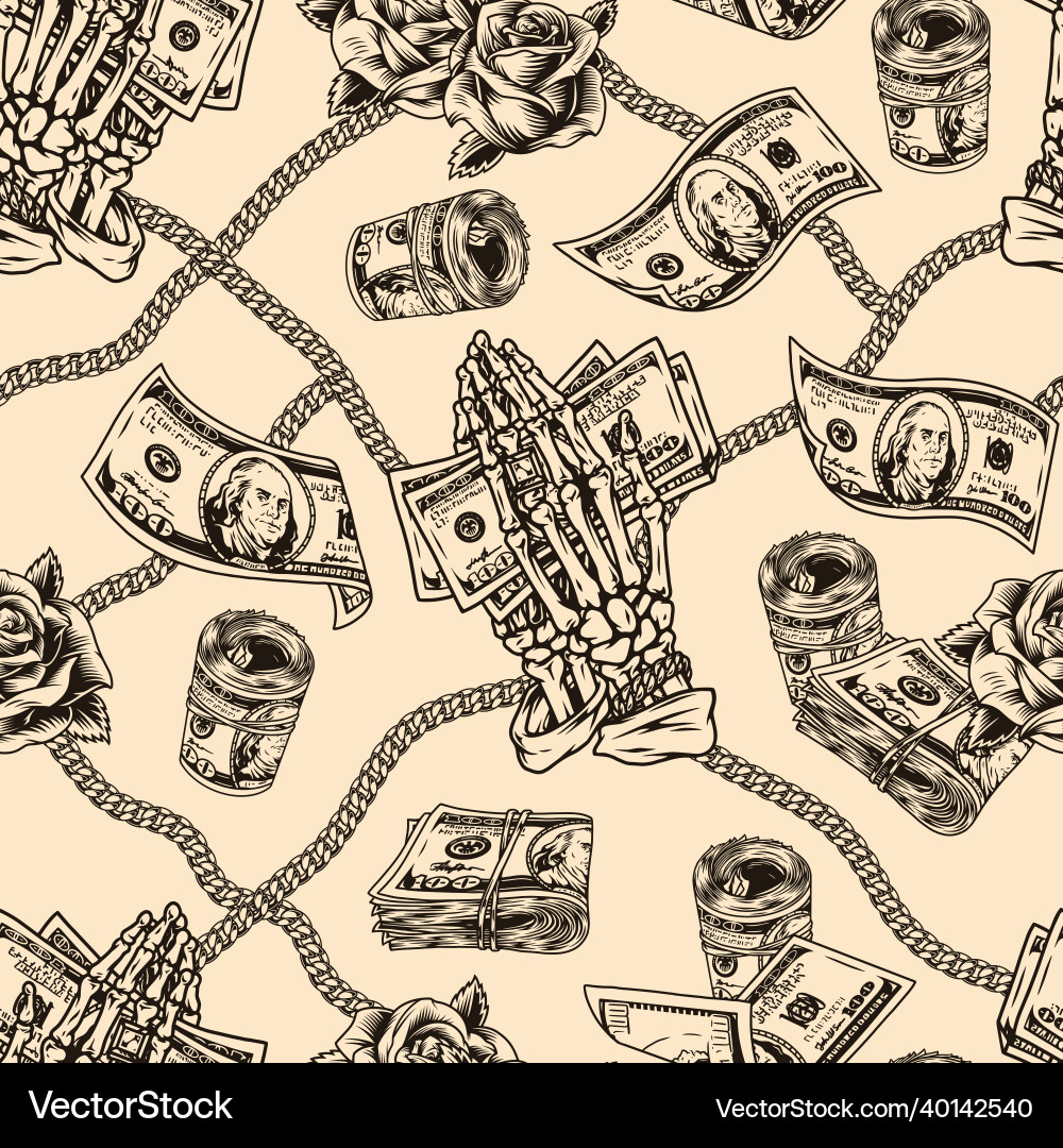 Money monochrome vintage seamless pattern Vector Image