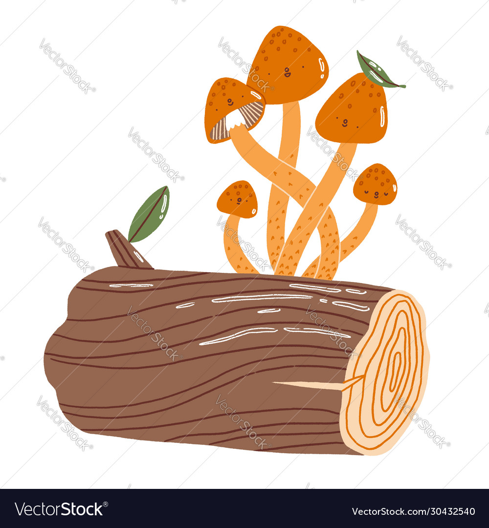 Mushrooms on a log characters Royalty Free Vector Image
