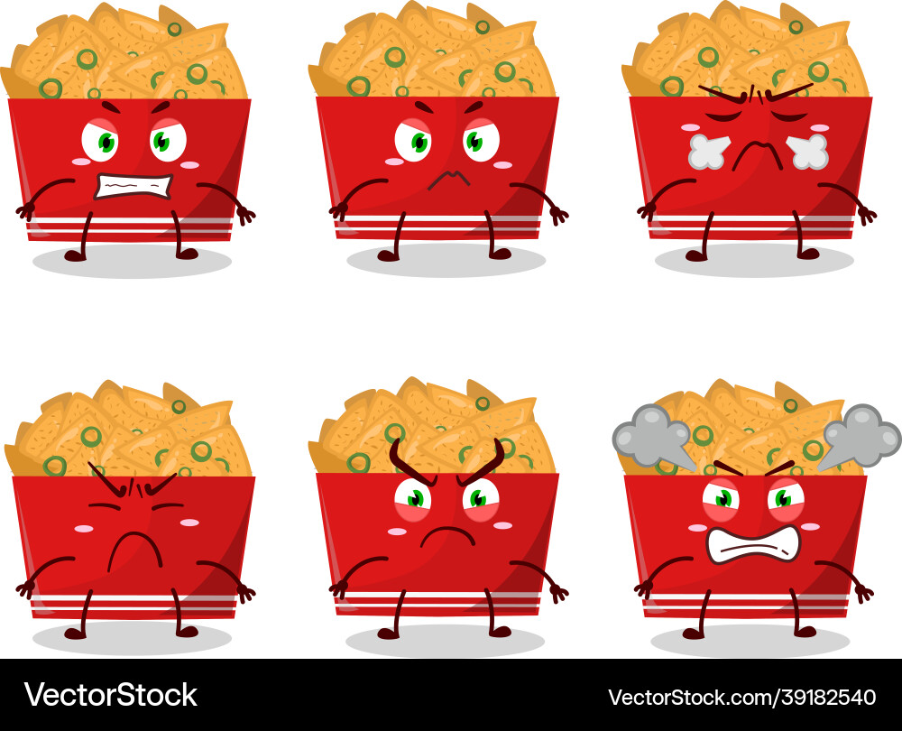 Nachos cartoon character with various angry Vector Image