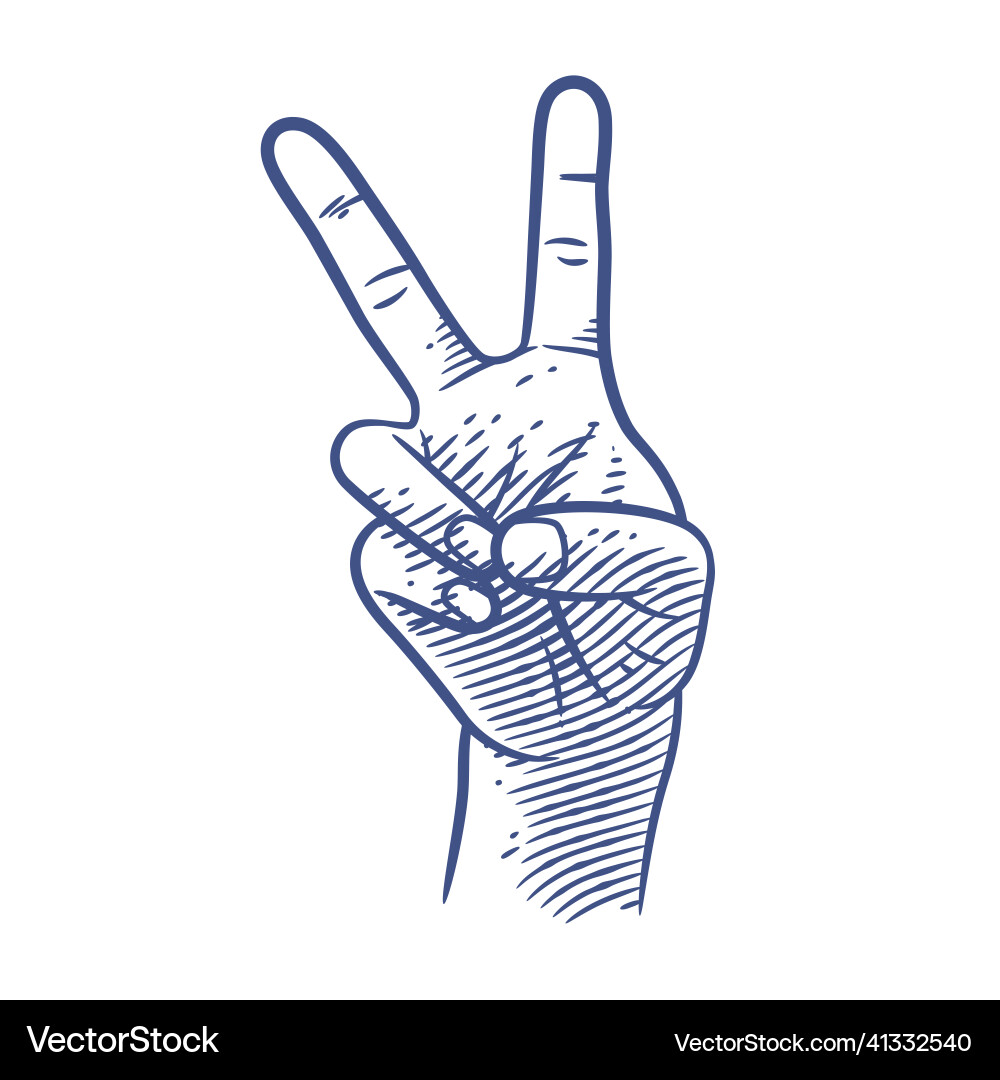 Peace sign hand gesture line art Royalty Free Vector Image