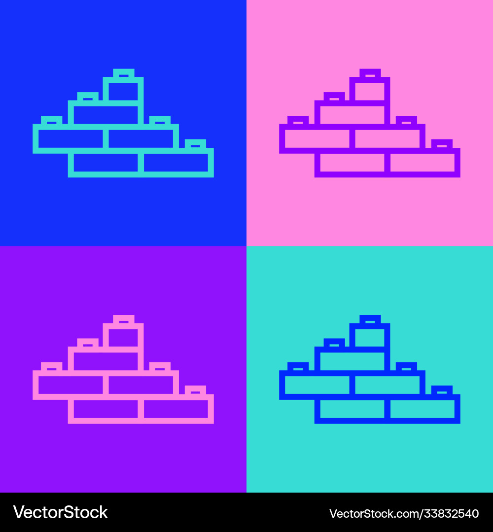 Pop art line toy building block bricks Royalty Free Vector