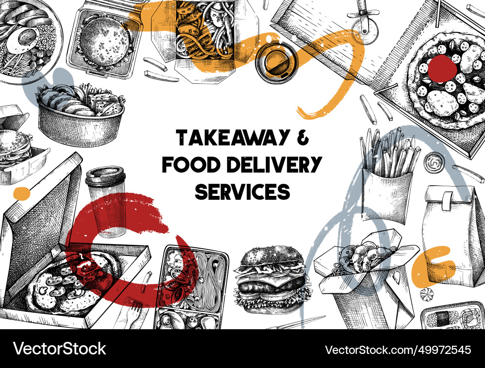 Fast food background hand drawn collage st Vector Image