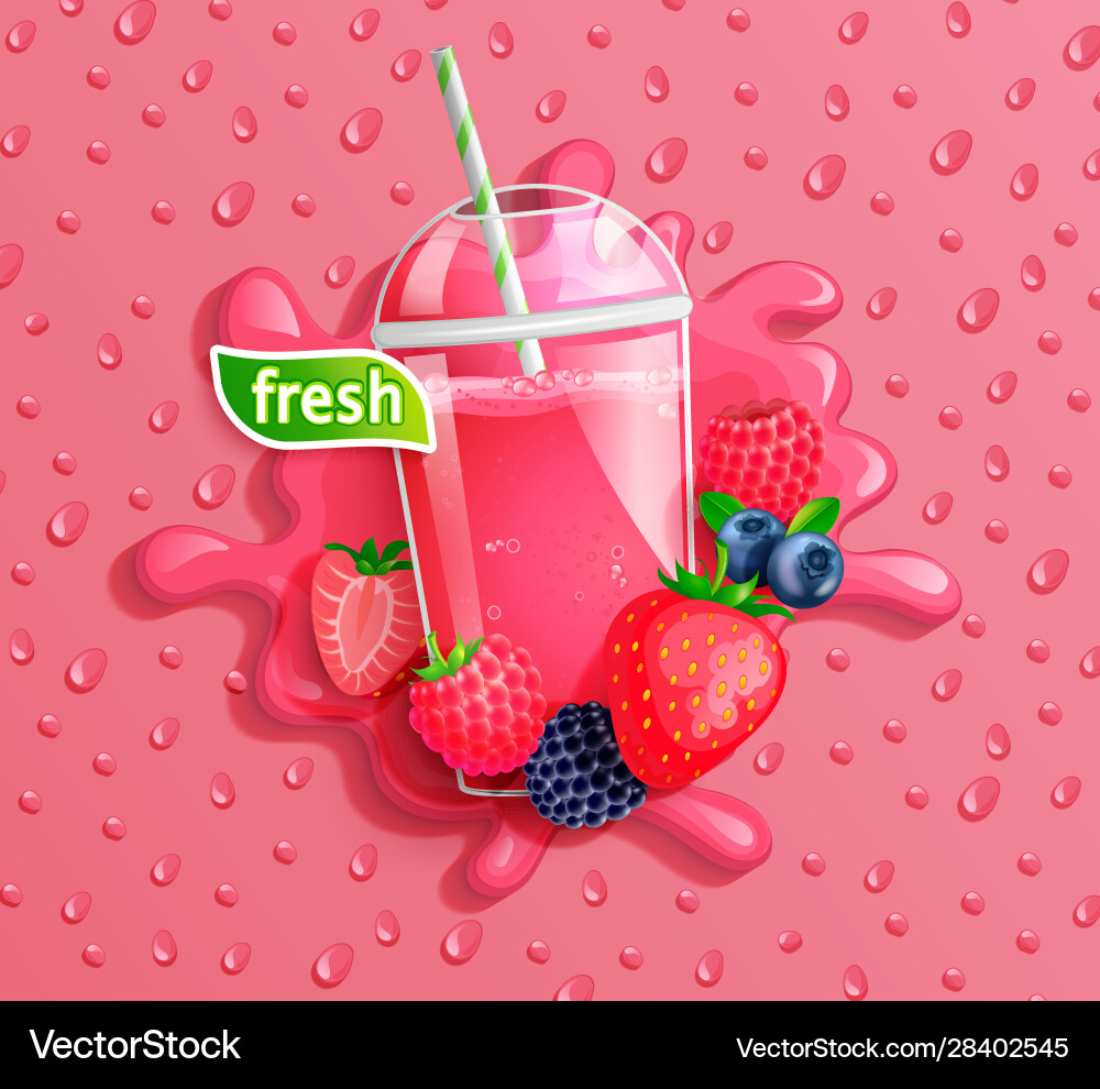 Fresh berry blend juice with slice berries Vector Image
