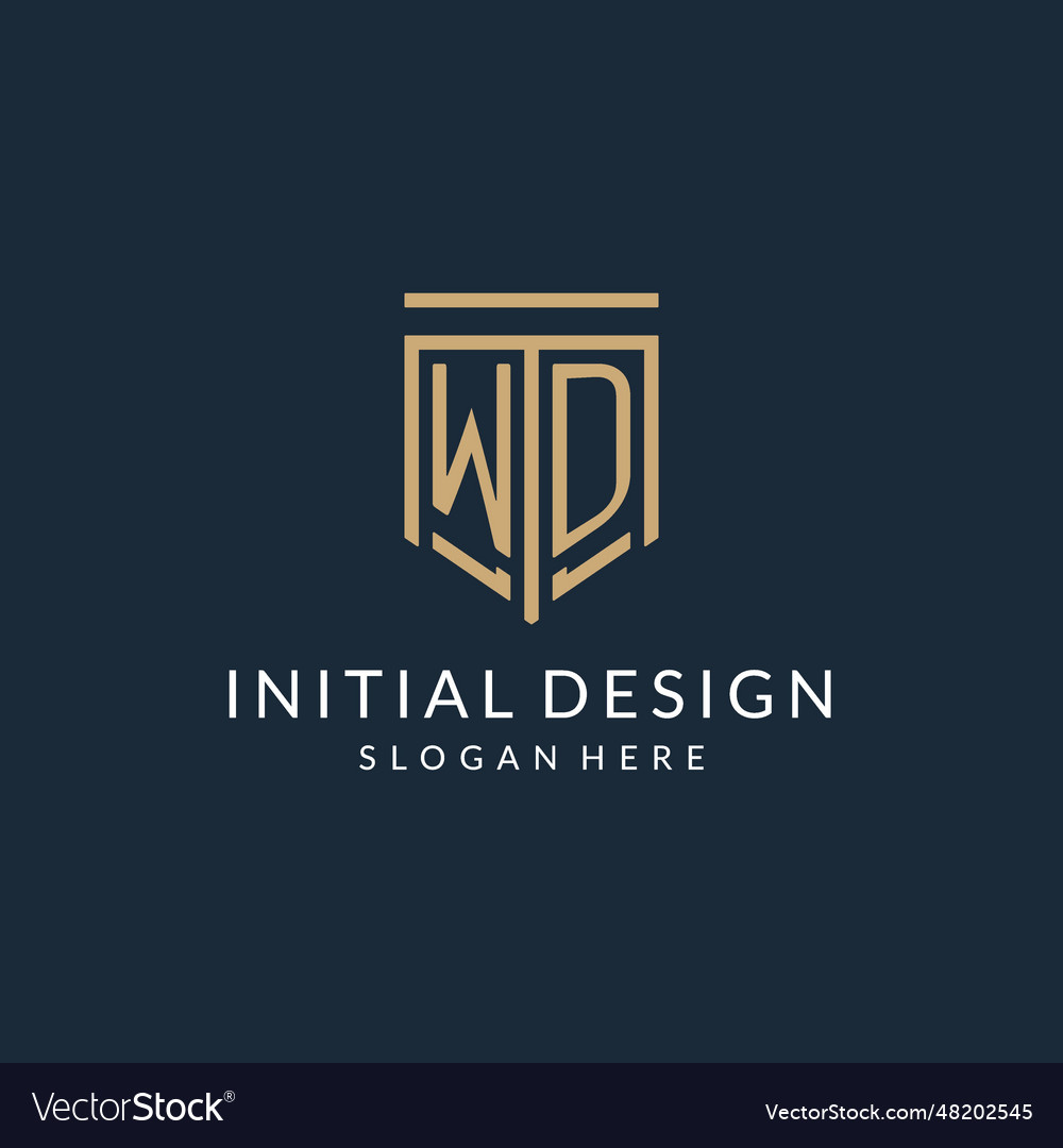 Initial wd shield logo monoline style modern and Vector Image Initial wd shield logo monoline style modern and Vector Image