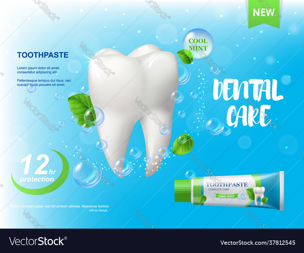 Mint toothpaste white healthy tooth poster Vector Image