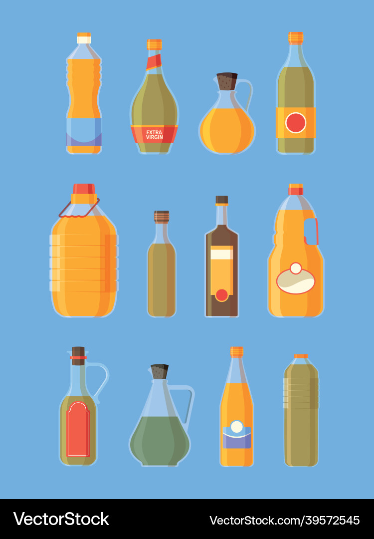 Oil bottles collection liquid ingredient Vector Image