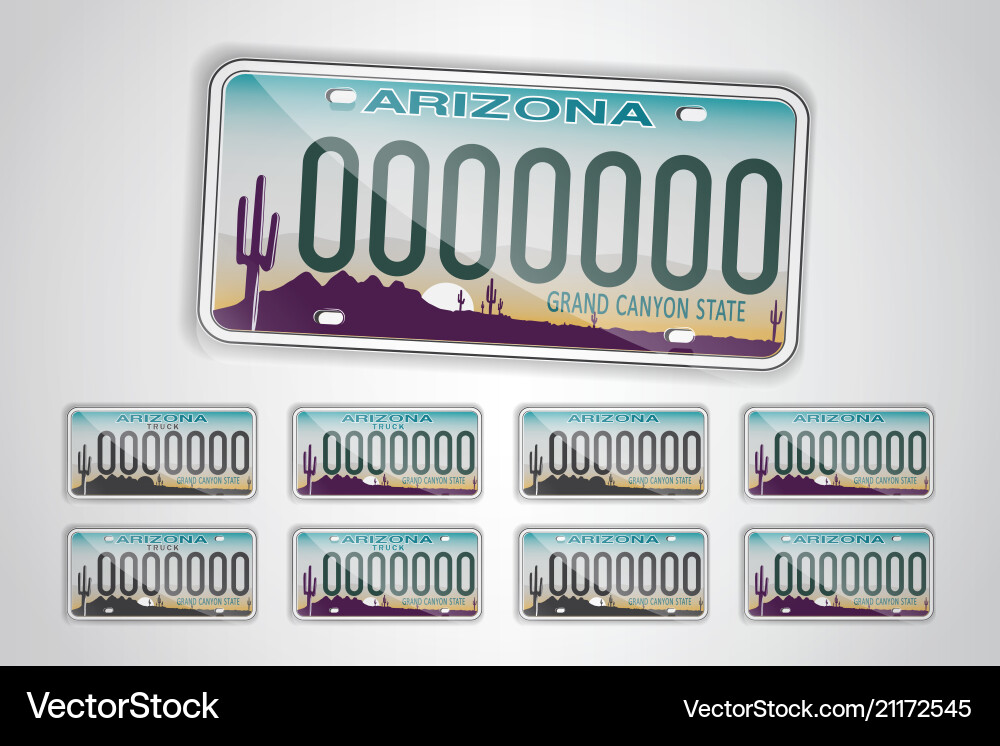 Set arizona auto license plate detailed object Vector Image