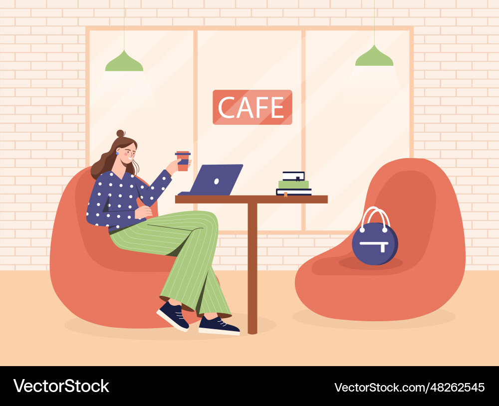 Woman work in cafe concept Royalty Free Vector Image