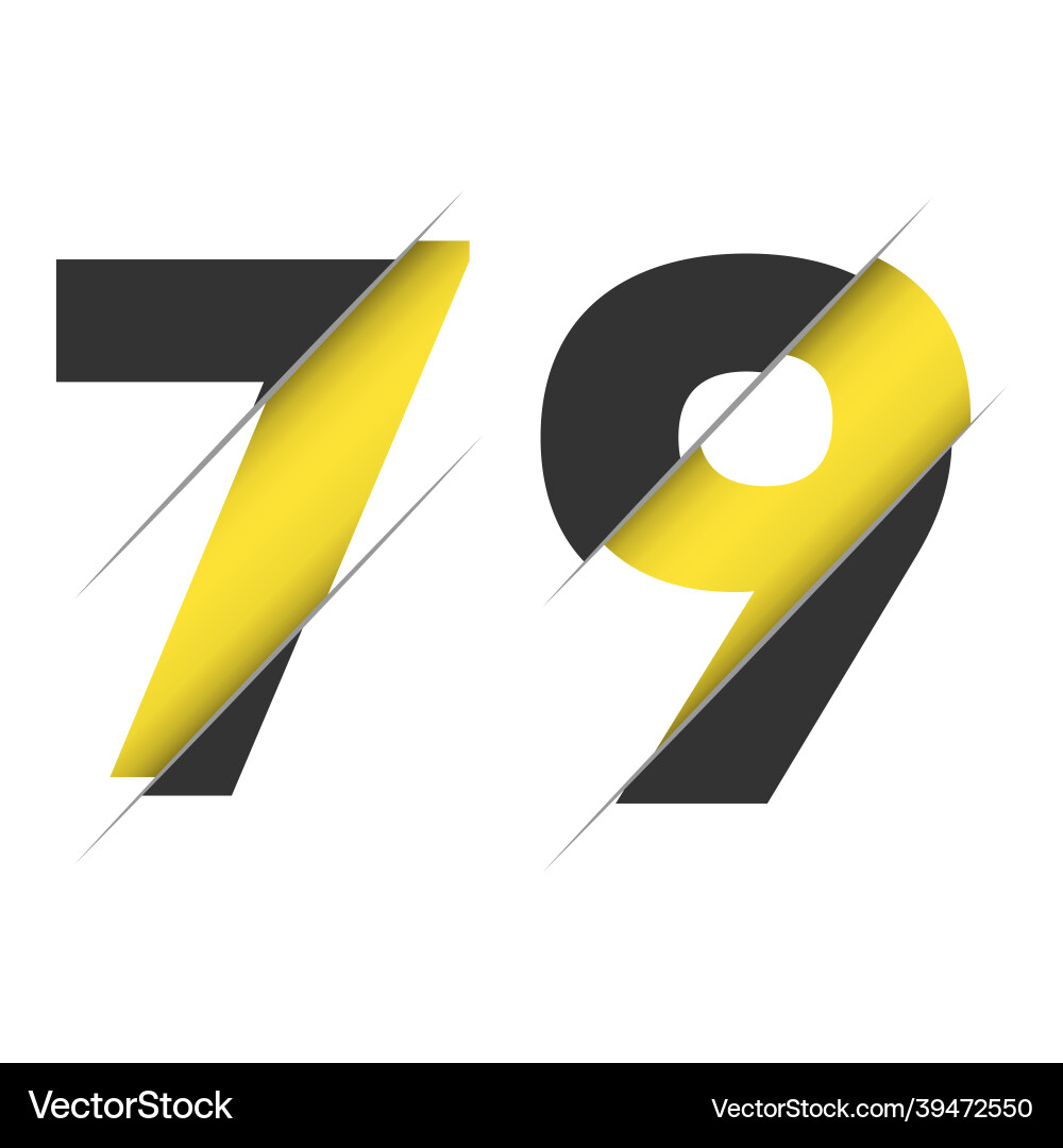 79 7 9 number logo design with a creative cut Vector Image