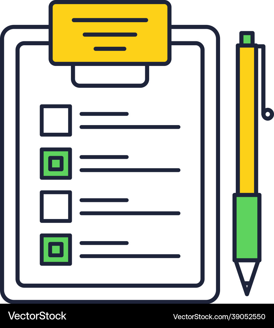 Checklist on clipboard and pen flat icon Vector Image