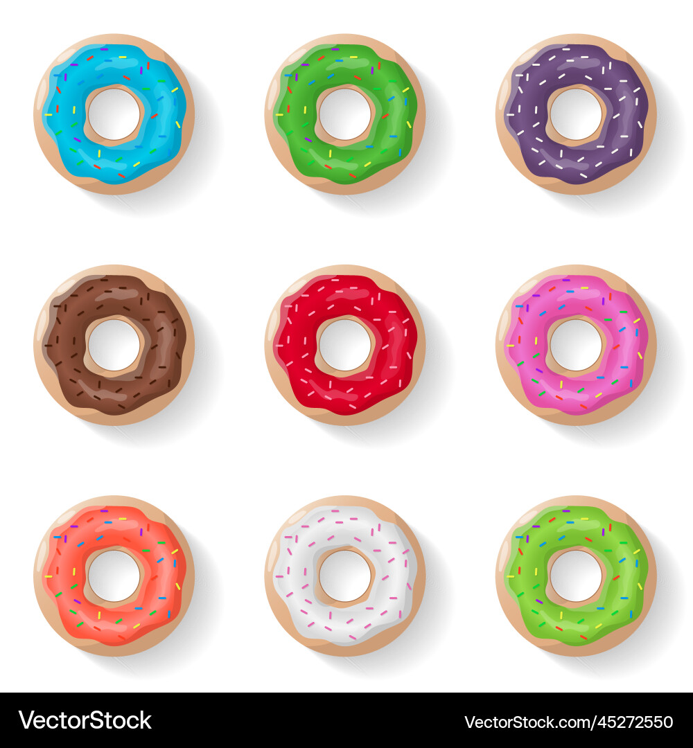 Donuts set isolated background in realistic style Vector Image