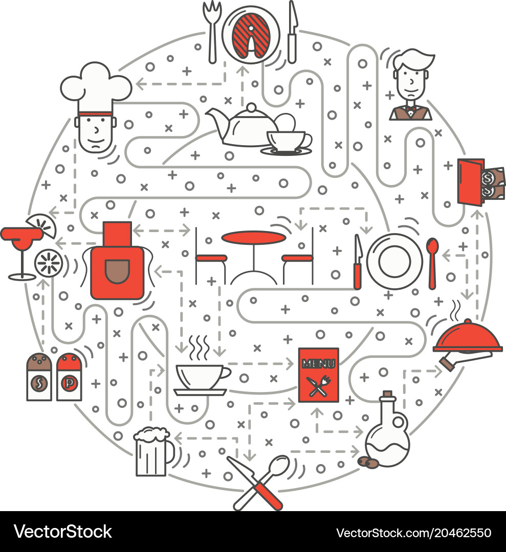 Restaurant service concept flat line art Vector Image