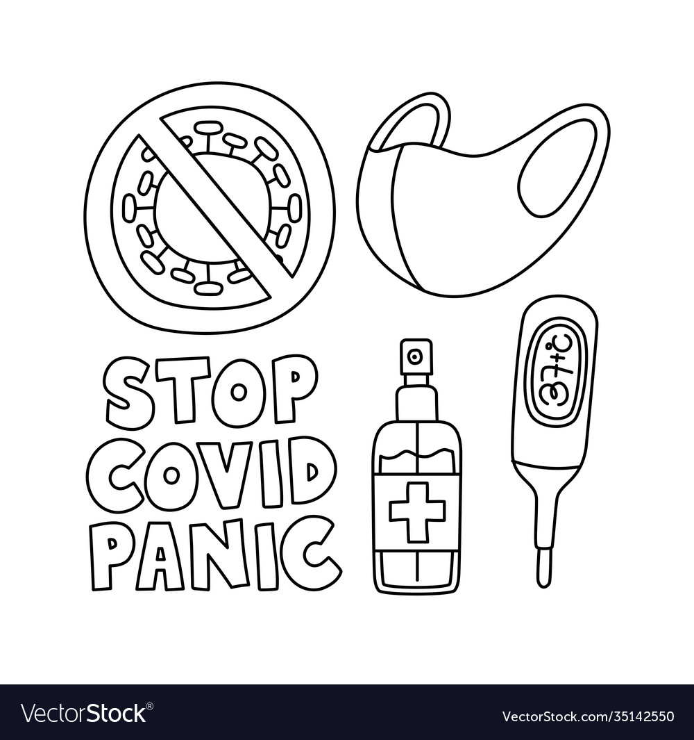 Set covid19 doodle line in white background Vector Image